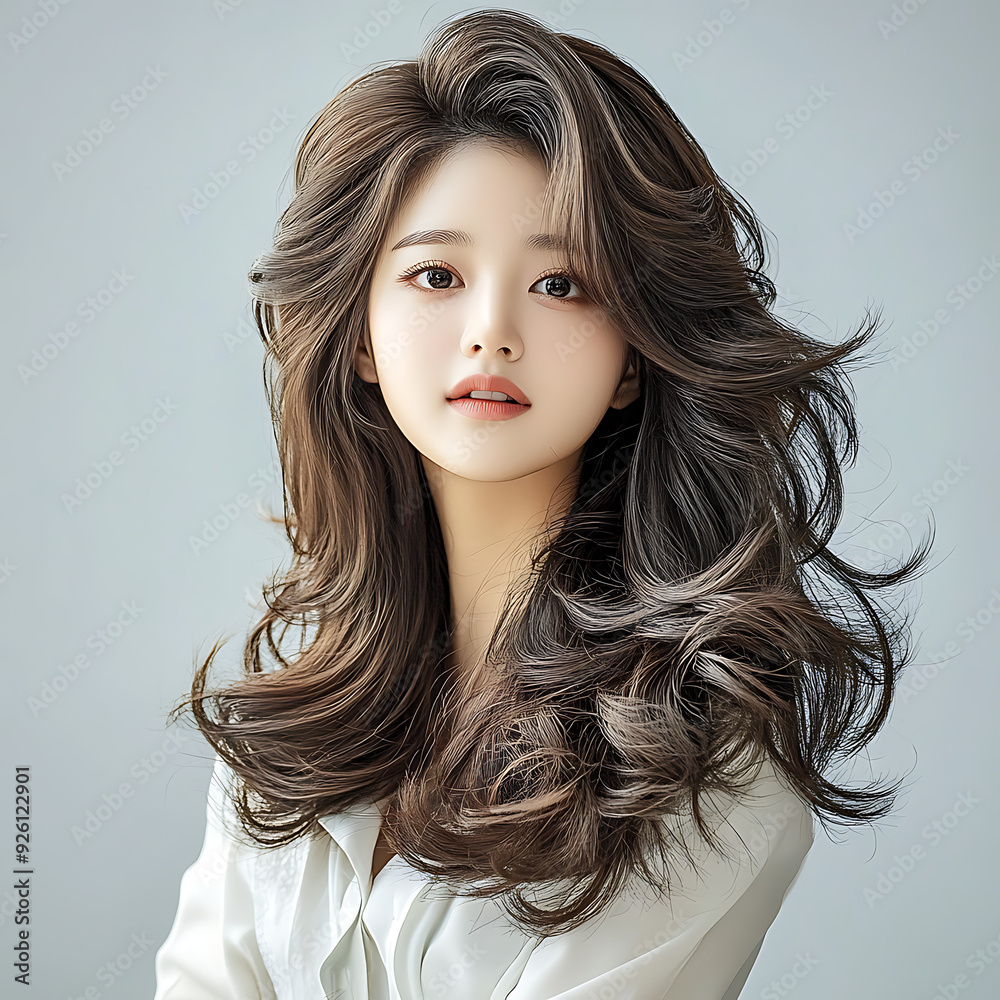 32. Glamorous Korean beauty with voluminous blowout, sculpted ...