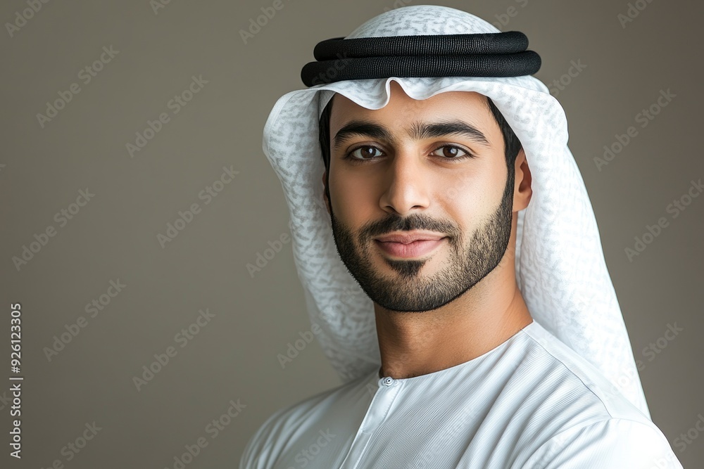 Handsome arab middle-eastern man with traditional kandora in studio ...