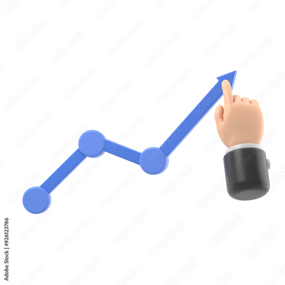 Increase sales. Diagram up. Businessman raises hand financial chart. 3d ...