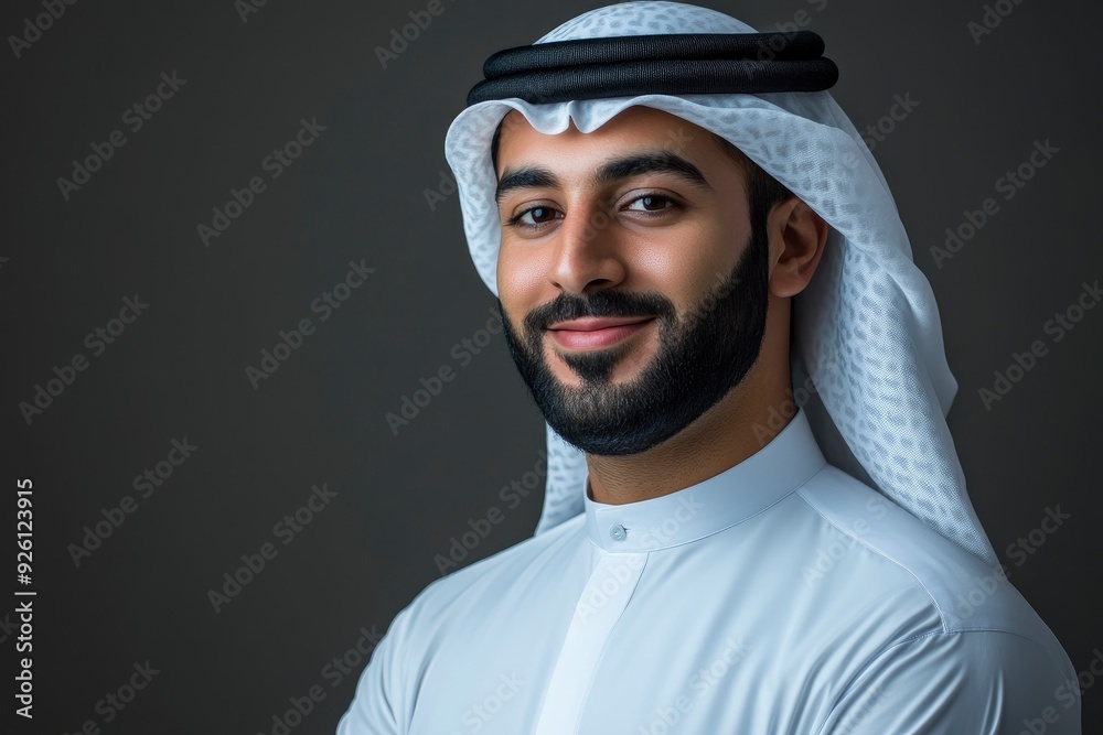 Handsome arab middle-eastern man with traditional kandora in studio ...