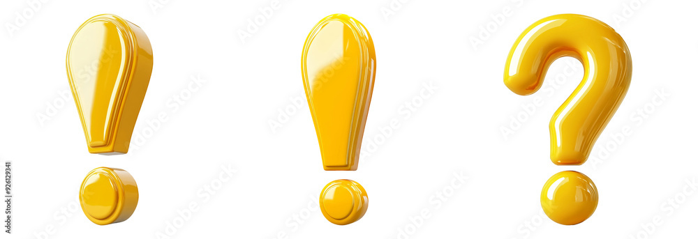 Yellow exclamation marks and question marks isolated on transparent ...