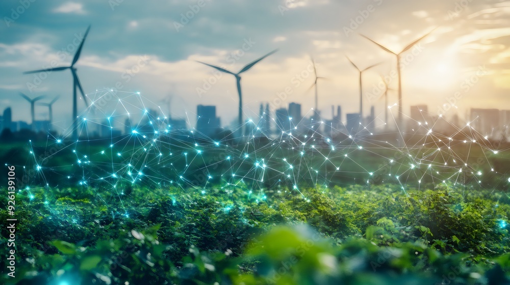 Sustainable development goals, green technology with wind turbine smart ...