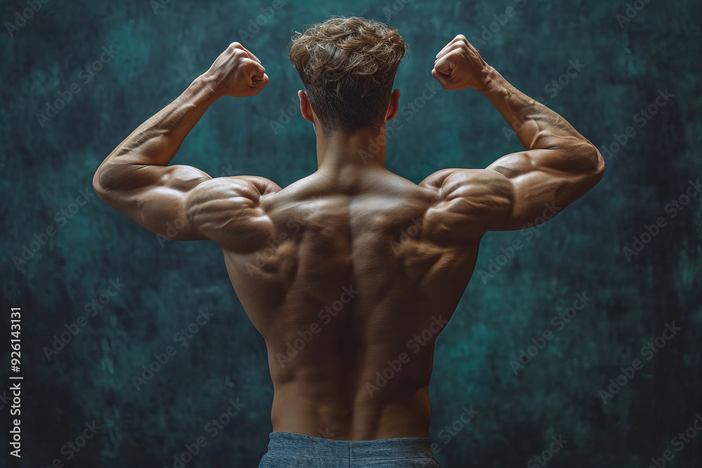 Muscular Man Flexing Back Muscles, Fitness and Bodybuilding, Strength ...