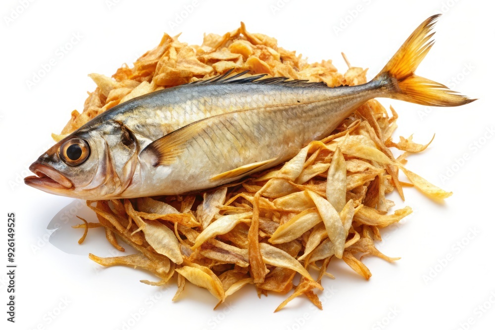 Freshly dried horse mackerel fish with crispy scales and faintly golden ...