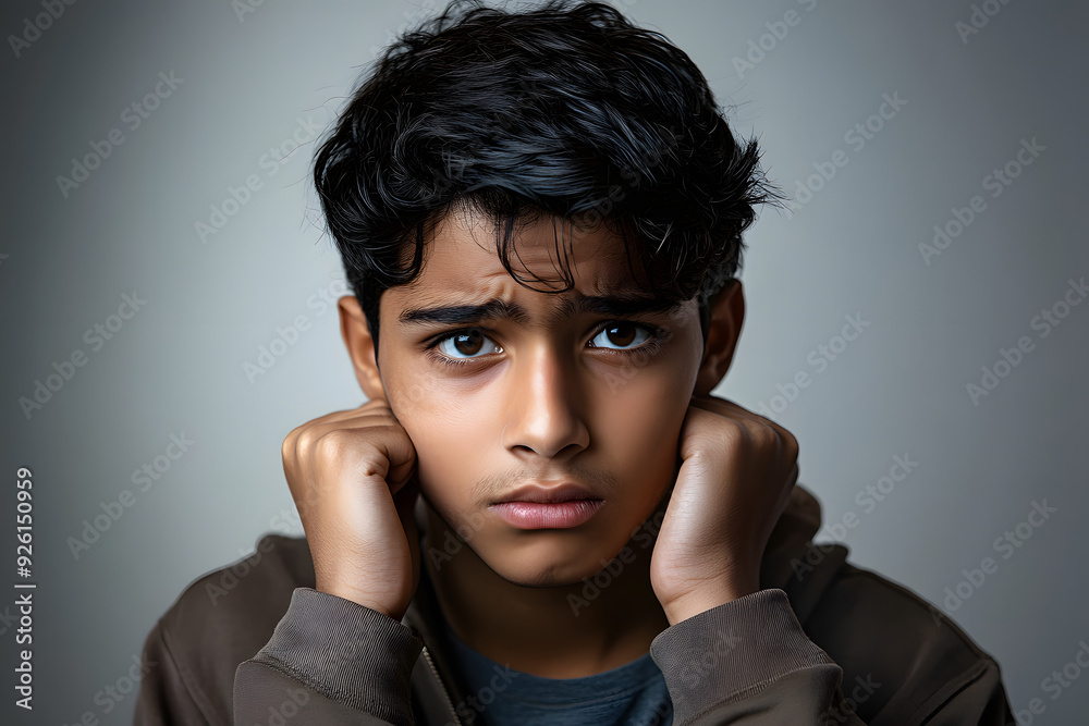 Upset depressed misunderstood stressed sad Indian teenager on studio ...