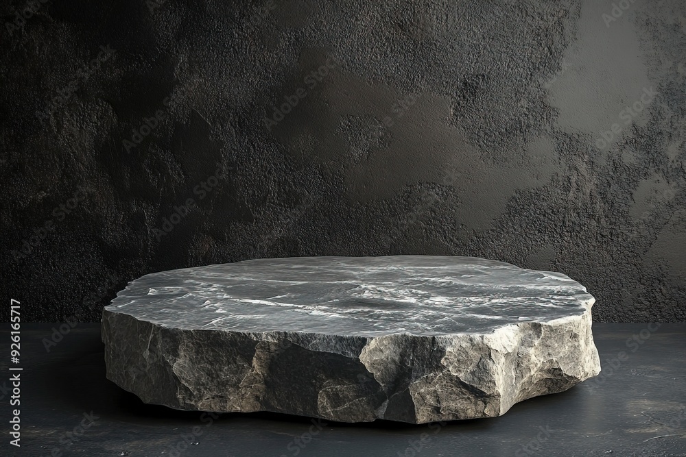Stone Rock Podium isolated on Dark cement Wall Studio light Backgrounds ...