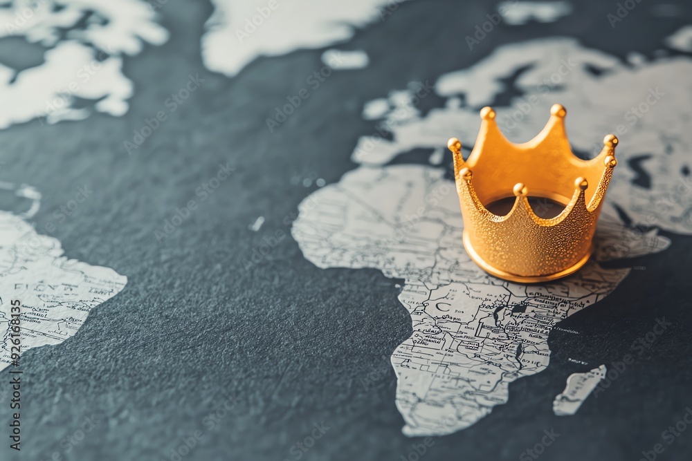 Abstract world map with a crown over one continent, symbolizing global ...