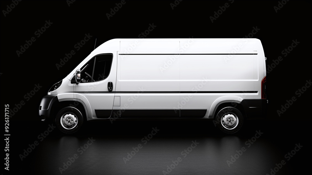 side view of a white cargo van with an extended roof, isolated on a ...