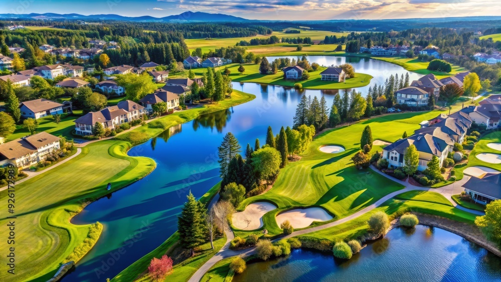 Luxurious lakeside homes surround an immaculate golf course with ...