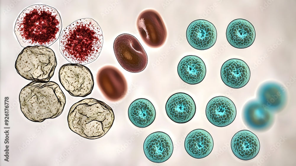 Blood Smear on Slide A detailed photograph of a blood smear on a ...
