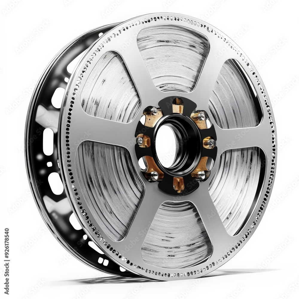 single film reel clipart, cinema element, classic design, silver finish ...