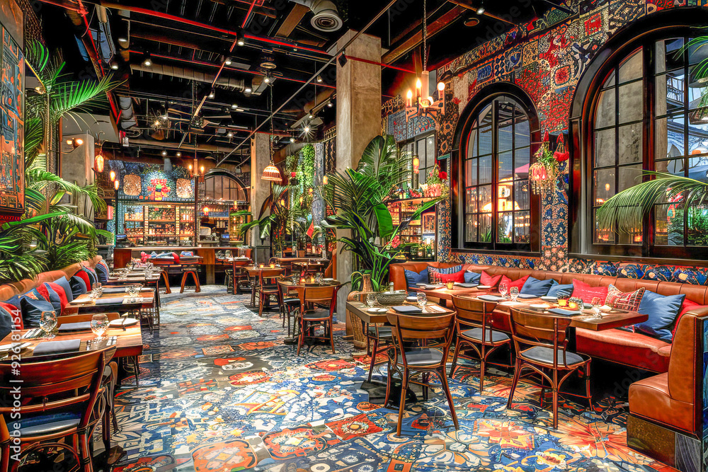 Modern mexican restaurant interior design with traditional tiles and ...