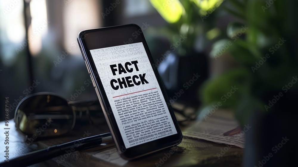 Smartphone displaying 'fact check' text, emphasizing the importance of ...