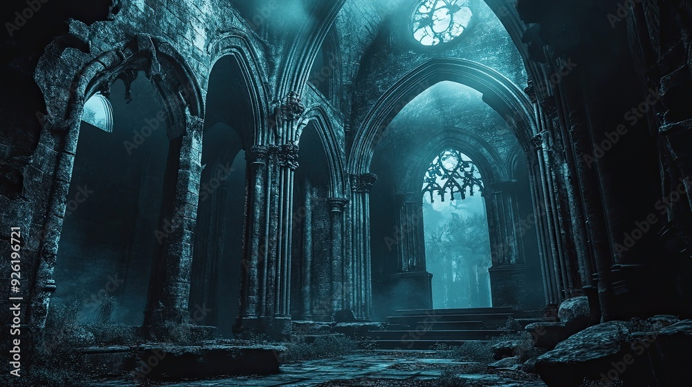 Enchanting ornate dark fantasy realm with intricate gothic arches and ...