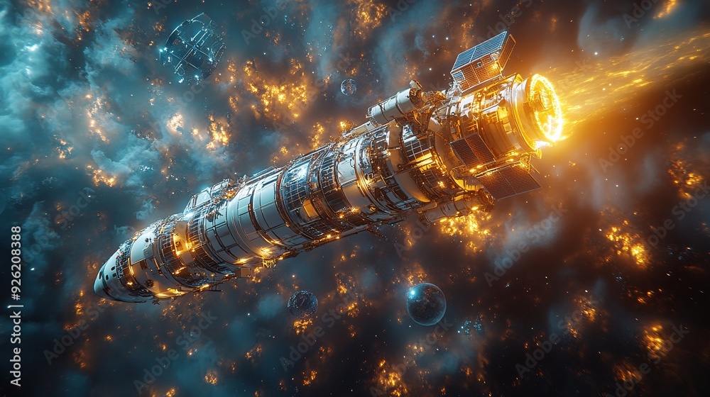 Solar Cell Spaceship on a Research Expedition: A spaceship with solar ...