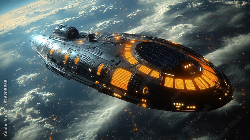 Solar Cell Spaceship with Rotating Solar Panels: A spaceship featuring ...