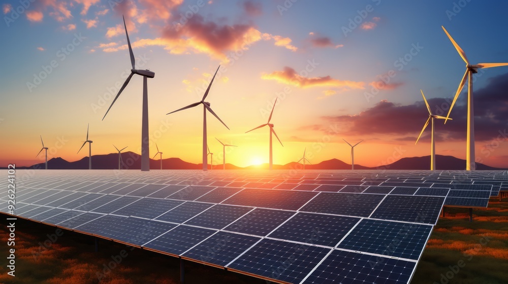 Solar panels wind turbines installed as renewable energy sources for ...