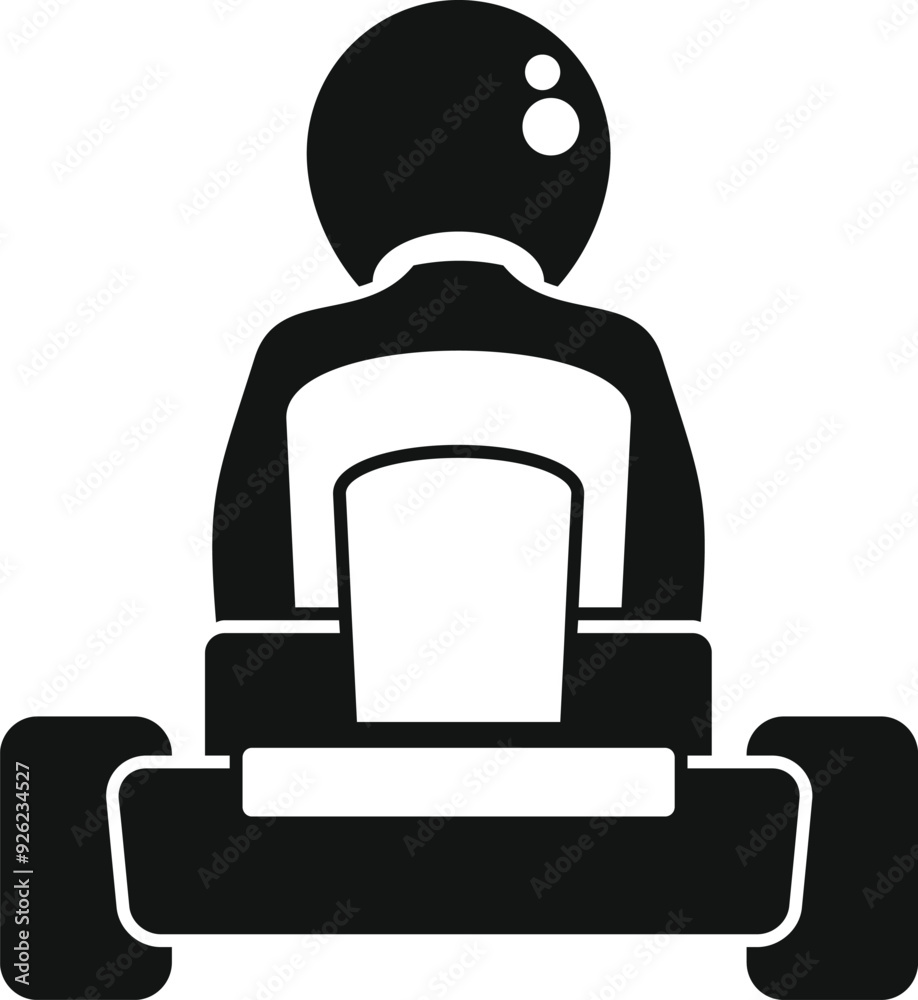 Professional kart racer wearing helmet driving go kart rear view Stock ...