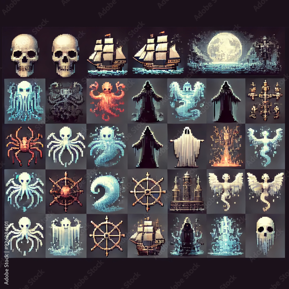 Detailed sprite sheet of RPG pixel art icons featuring a Specter of the ...