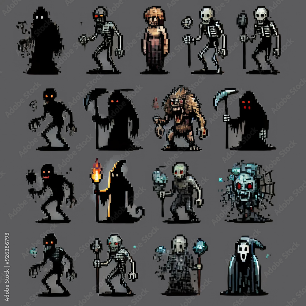 Stockillustratie Detailed sprite sheet of RPG pixel art icons featuring ...