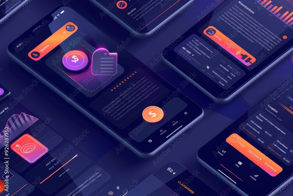 Neomorphism bank app interface design on smartphone screen. Online ...