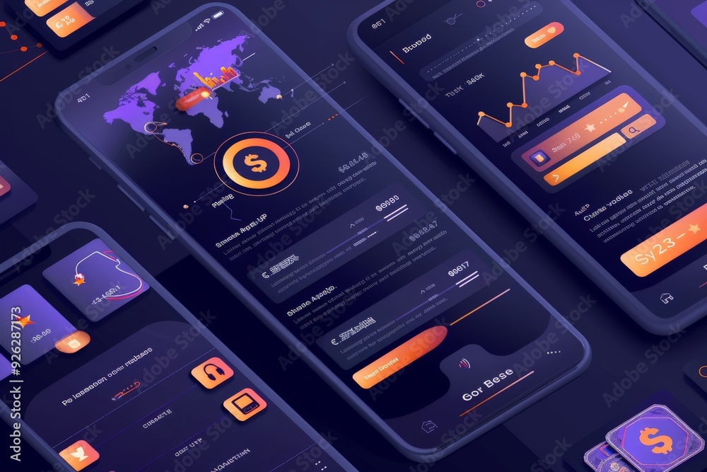 Neomorphism bank app interface design on smartphone screen. Online ...