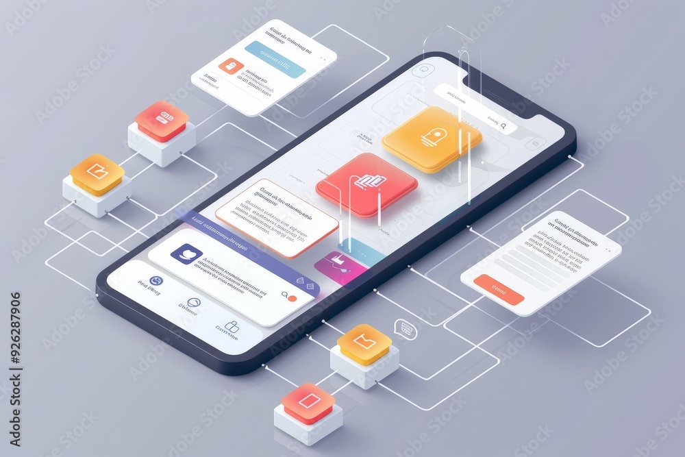Smartphone mobile app interface mockup with ui active blocks and ...