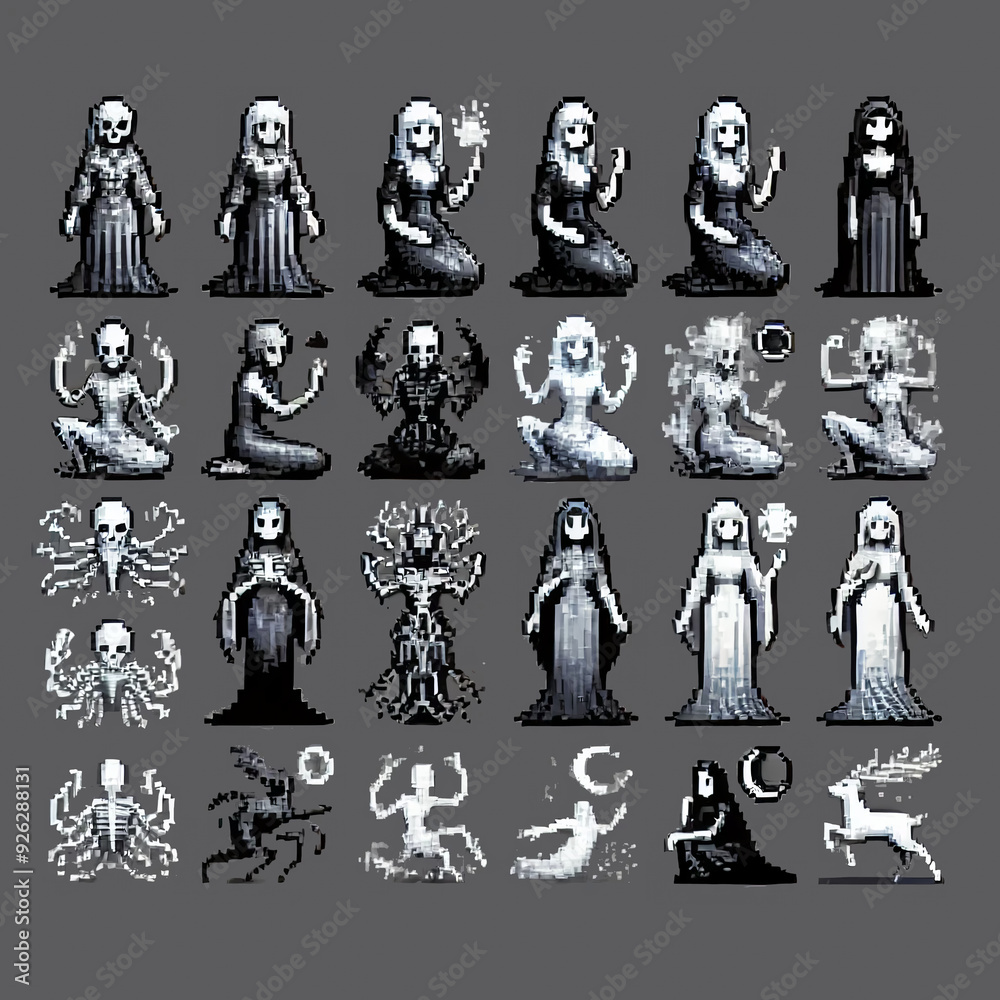 Detailed sprite sheet of RPG pixel art icons featuring a Grey Lady ...