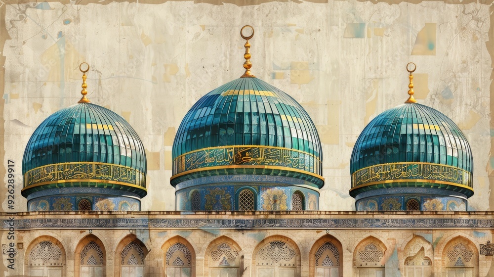 set of 3 domes of the Prophet's Mosque, the Grand Mosque mecca, Dome of ...