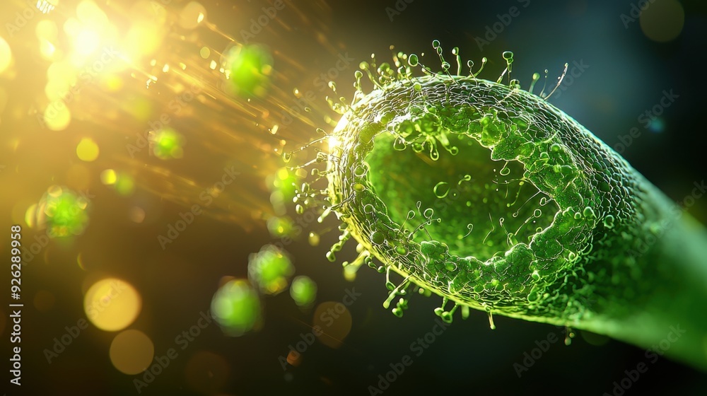 Microscopic view of a single algae cell highlighting its unique shape ...