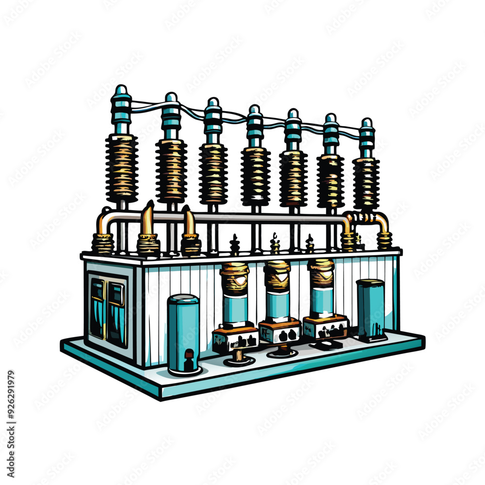 Vector artwork of an electric power substation with insulators and ...