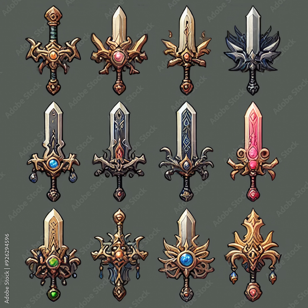 High-quality sprite sheet with icons of greatswords with details Stock ...