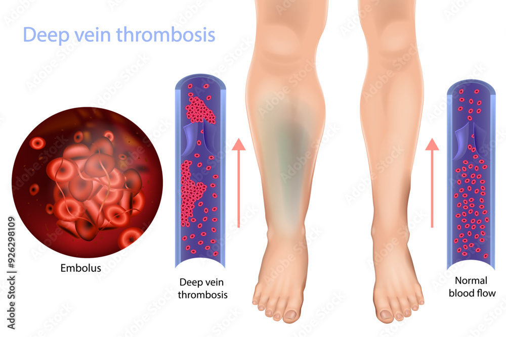 Deep vein thrombosis and Normal blood flow. Abnormally of blood floow ...
