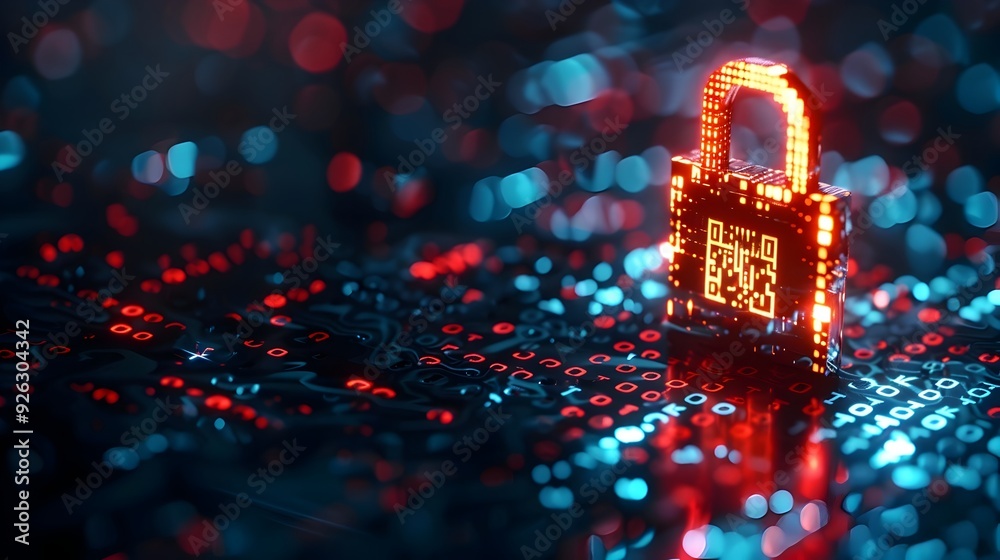 Glowing Padlock Icon with QR Code Representing Modern Security Technology Concept Stock Photo ...