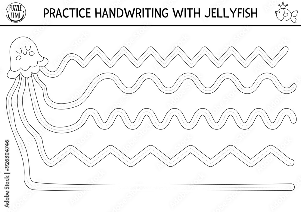 Vetor de Vector handwriting practice worksheet with jellyfish and ...