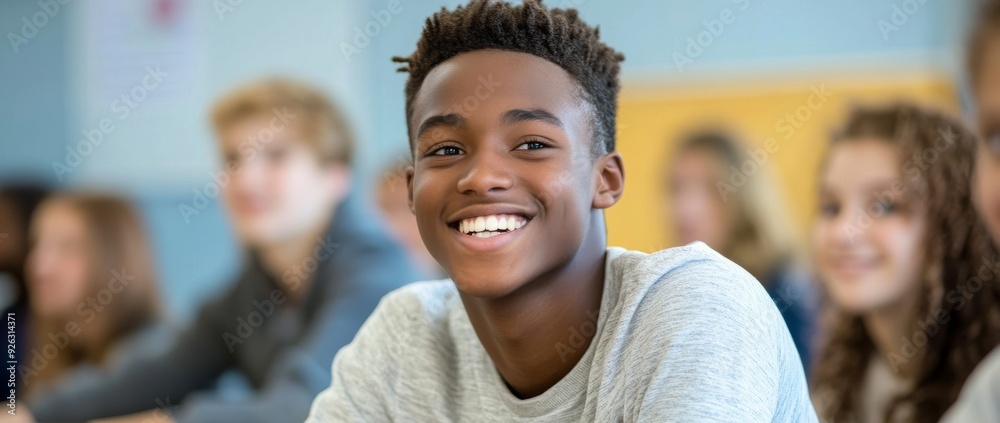 Students engaged and smiling in a classroom, suggestive of a lively and ...