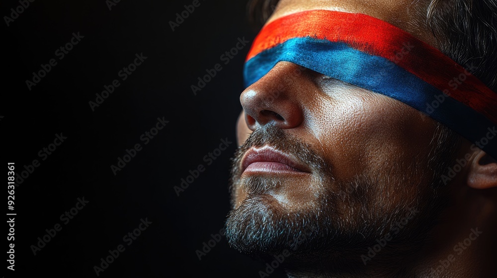 Russian propaganda concept of a man blindfolded with a Russian flag on ...