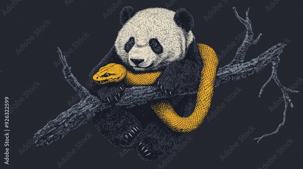 Tree branches with a panda and a snake, symbolizing the Pandas Python ... Tree branches with a panda and a snake, symbolizing the Pandas Python ...
