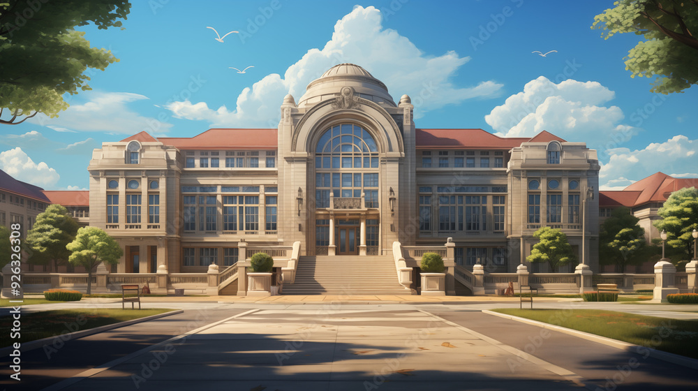 Elegant University Building With Dome Roof Arched Windows and Classical ...