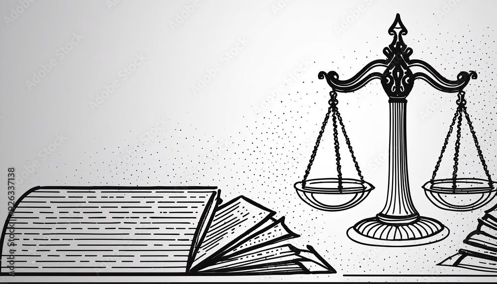 continuous line drawing of law balance and scale of justice. Symbol of ...