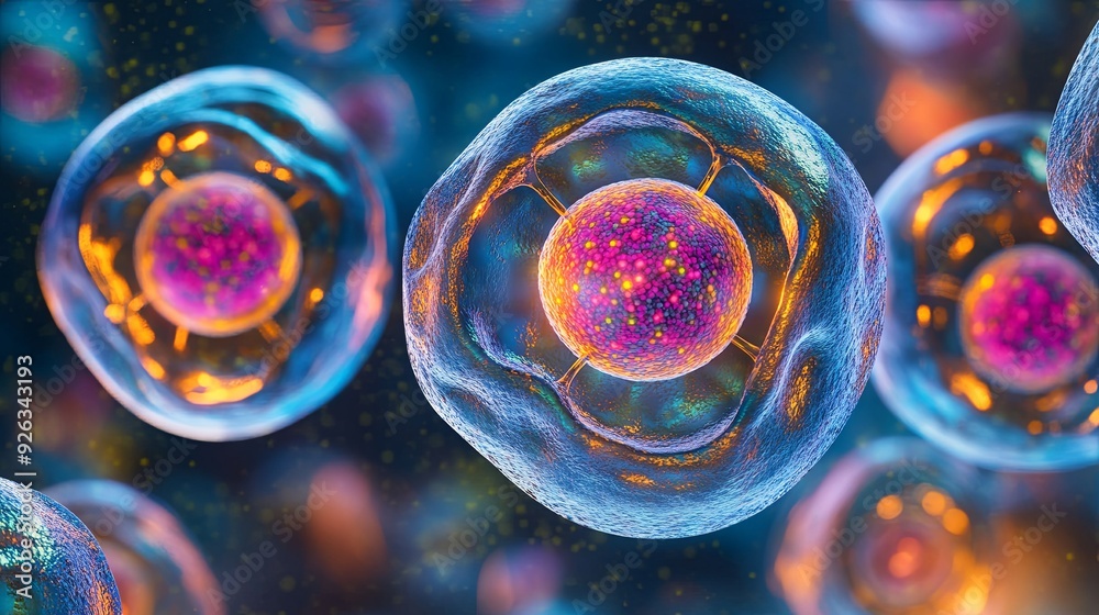 Microscopic view of healthy human cells under a biological microscope ...