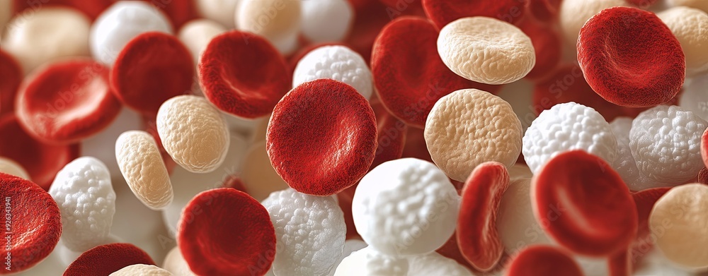 Magnified image of blood cells observed through a microscope ...