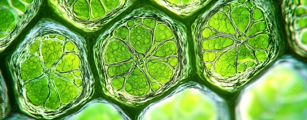 Microscopic examination of plant cells showing detailed chloroplasts ...