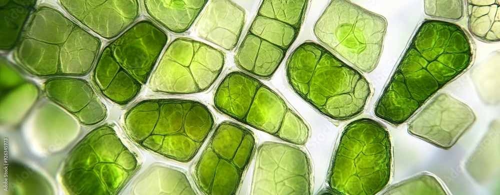 Microscopic examination of plant cells showing detailed chloroplasts ...
