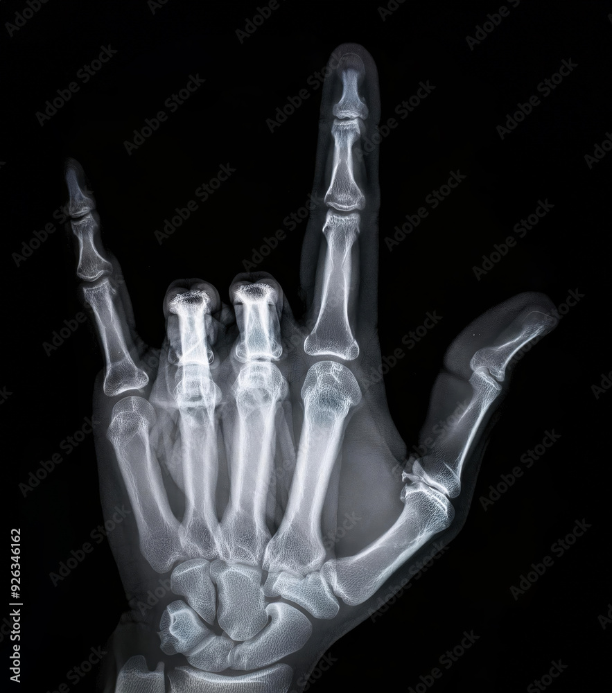 X-ray Image of a Human Hand make the shape as shown in the i love you ...