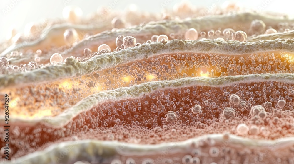 High-resolution microscopic view of skin cells, showcasing the layered ...