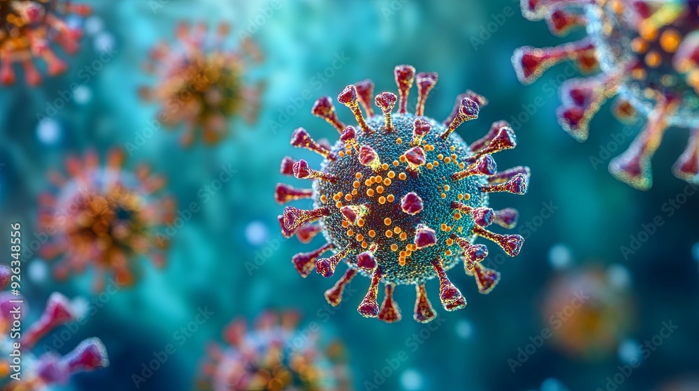 Microscopic view of virus particles, with sharp details of the virus ...