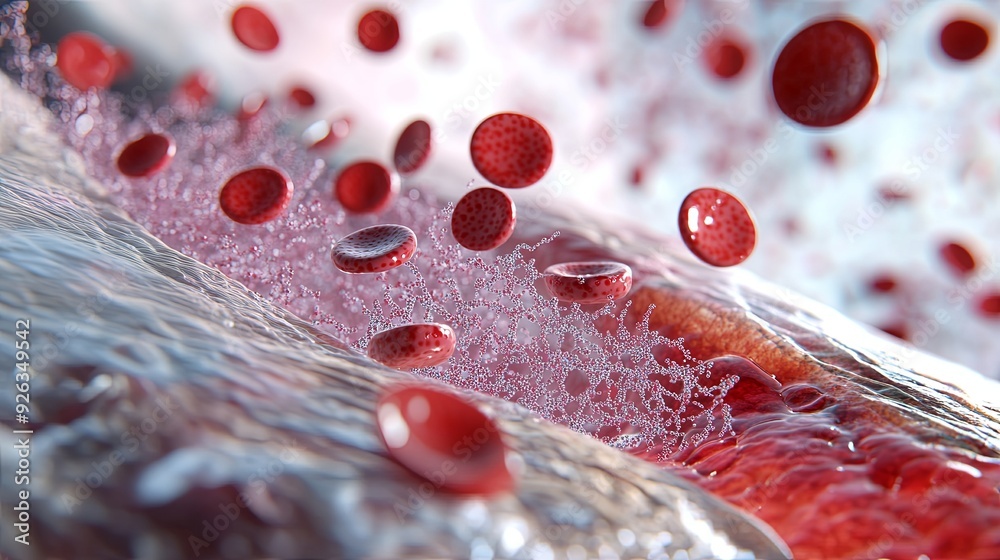 Microscopic image of blood clotting process, showing platelets and ...