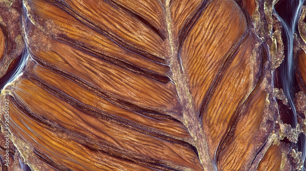 Microscopic observation of muscle tissue, showing detailed striations ...