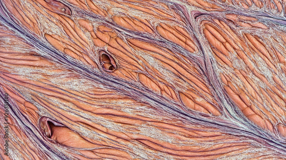 Microscopic observation of muscle tissue, showing detailed striations ...